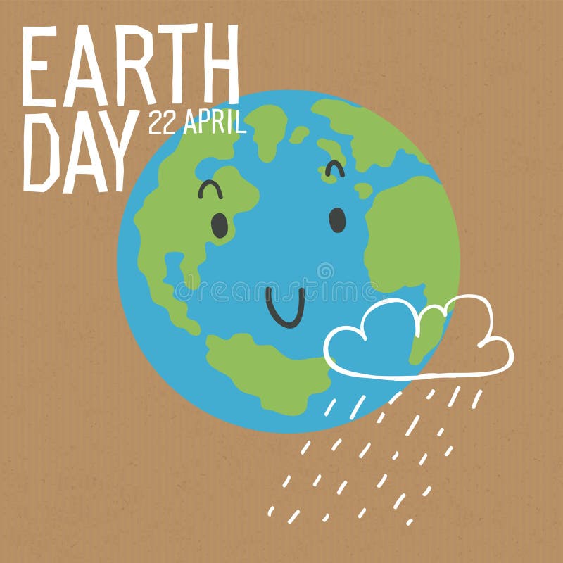 Cute Earth Character with Cloud and Rain. Earth Day or Save the Earth ...