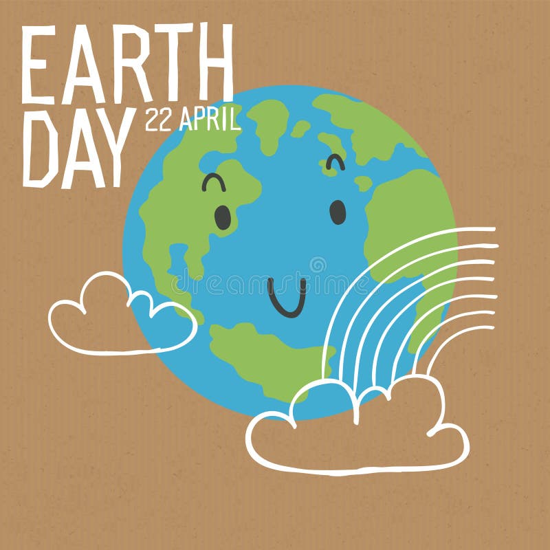 Cute Earth Character with Cloud and Rainbow. Earth Day or Save the ...