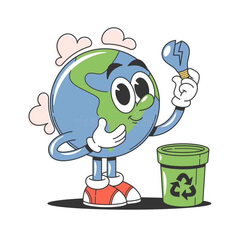 Cute Earth Character Sorting Waste Stock Vector - Illustration of ...