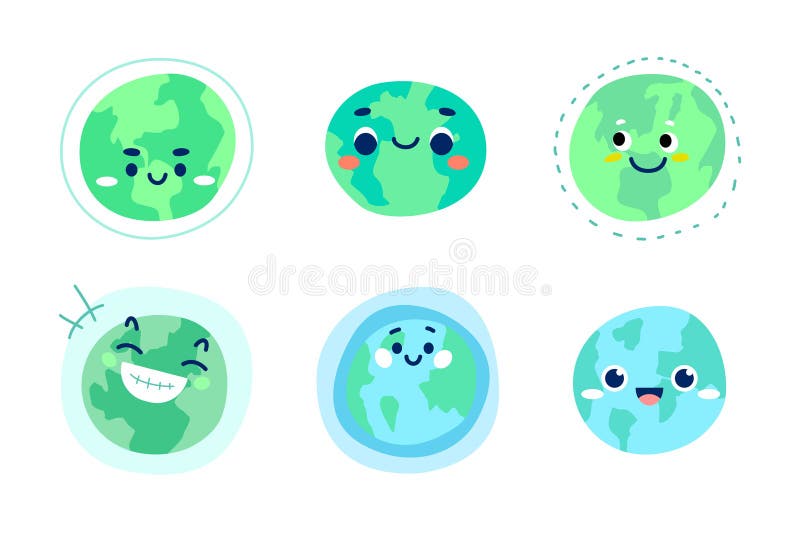 Cute Earth Illustration Set. Hand Drawn Doodle with Different Funny ...