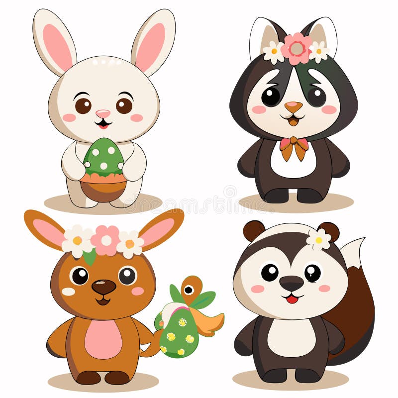 Cute Easter Animals Bunny, Skunk, and Deer Stock Vector - Illustration ...