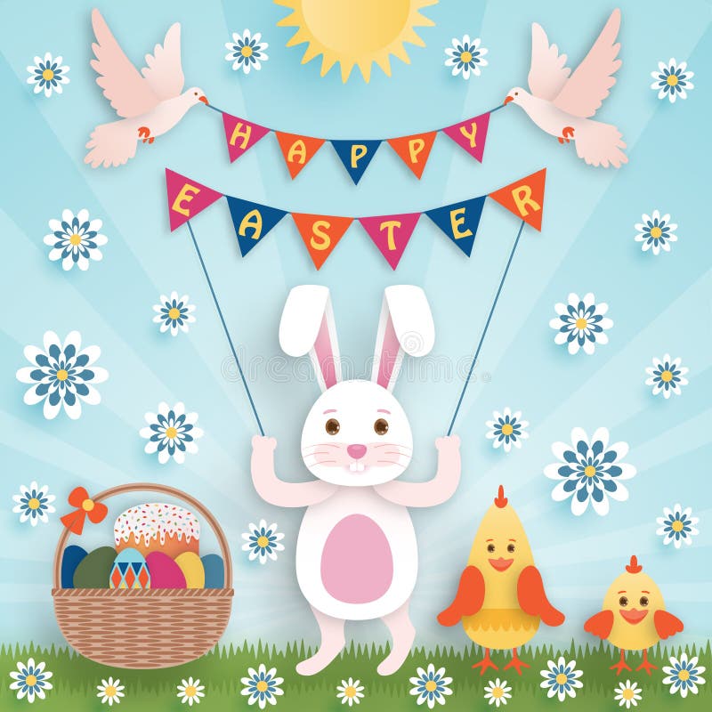 Cute Easter Background in Paper Art Style Stock Vector - Illustration ...