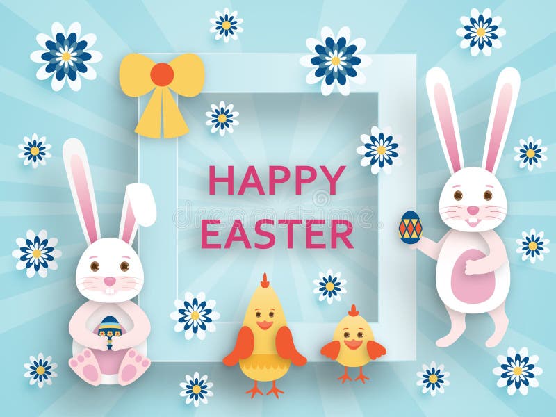 Cute Easter Background in Paper Art Style Stock Vector - Illustration ...