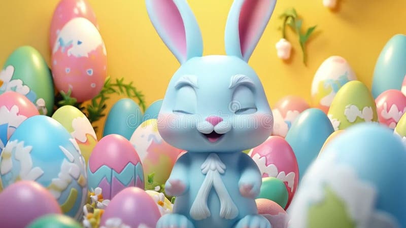 Cute Easter Bunnies Cartoon Animation Stock Footage - Video of moss ...