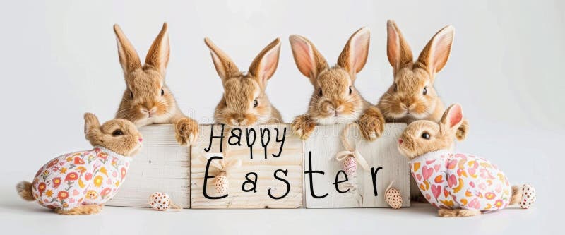 Cute Easter Bunnies Holding Letters with Happy Easter Greetings Stock ...