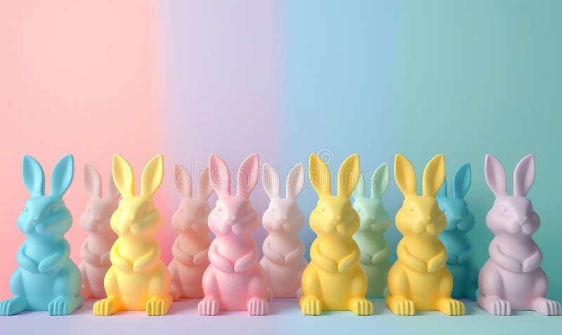 Cute Easter Bunny Background. Line of Pastel Rabbits Stock Photo ...