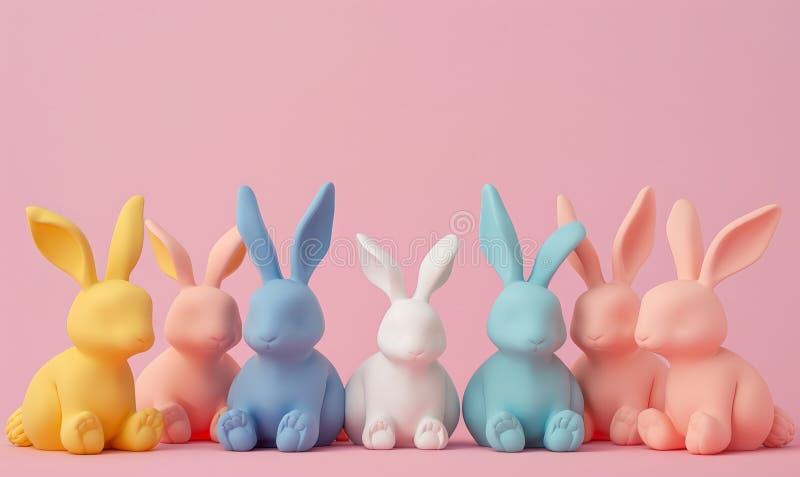 Cute Easter Bunny Background. Line of Pastel Rabbits Stock Photo ...