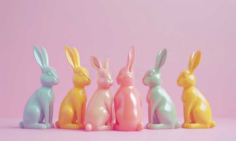 Cute Easter Bunny Background. Line of Pastel Rabbits Stock Photo ...