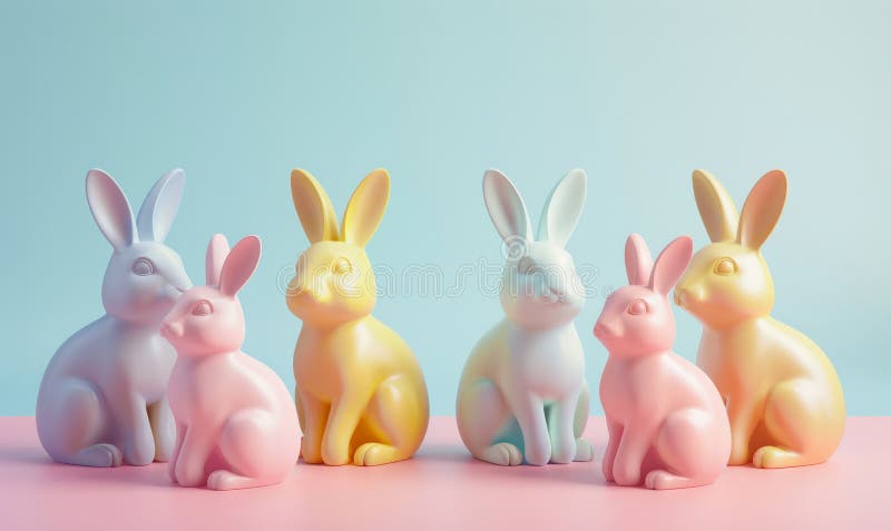 Cute Easter Bunny Background. Line of Pastel Rabbits Stock Photo ...