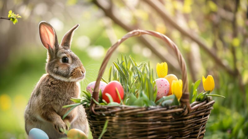 Easter Bunny and Easter Eggs. Vintage Style Decoration Stock Image ...