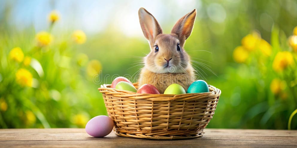 Cute Easter Bunny in Basket / Easter Eggs / Ostern / Eastern / Copy ...