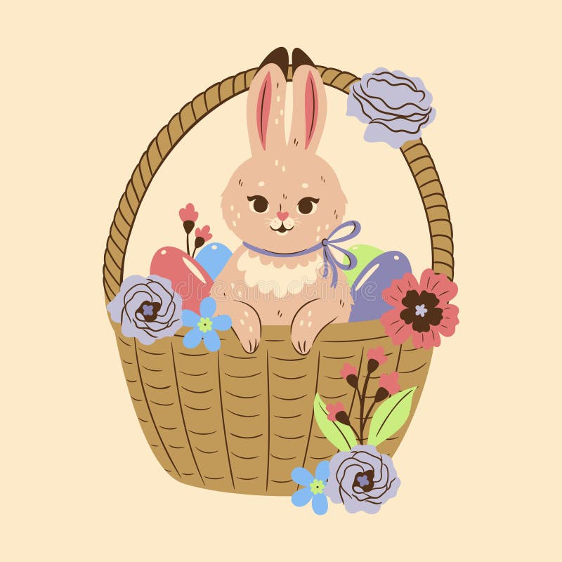 Cute Easter Bunny in a Basket. Vector Graphics Stock Vector ...