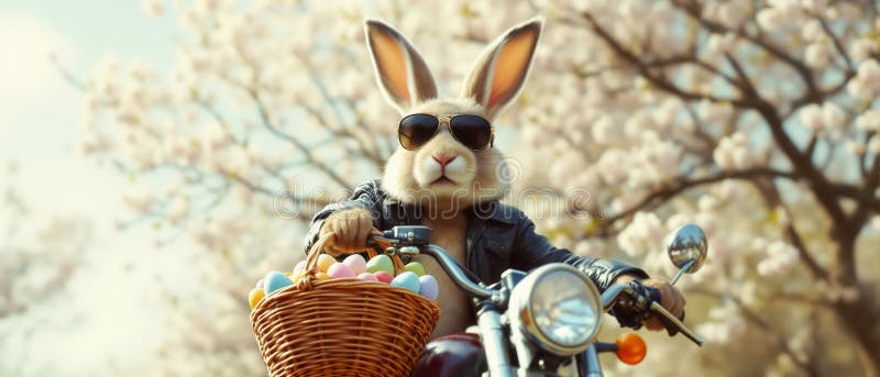 Cute Easter Bunny Biker with Copy Space Stock Illustration ...