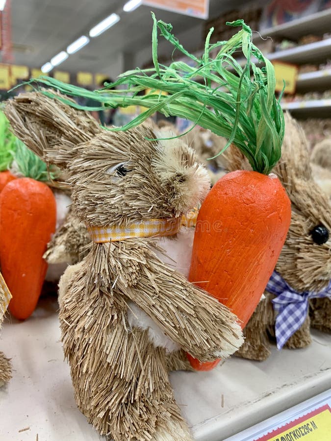 Cute Easter Bunny with Carrot in the Shop Stock Image - Image of ...