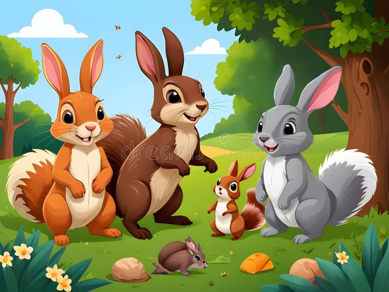 Cute Easter Bunny Cartoon Playing in the Garden Stock Illustration ...