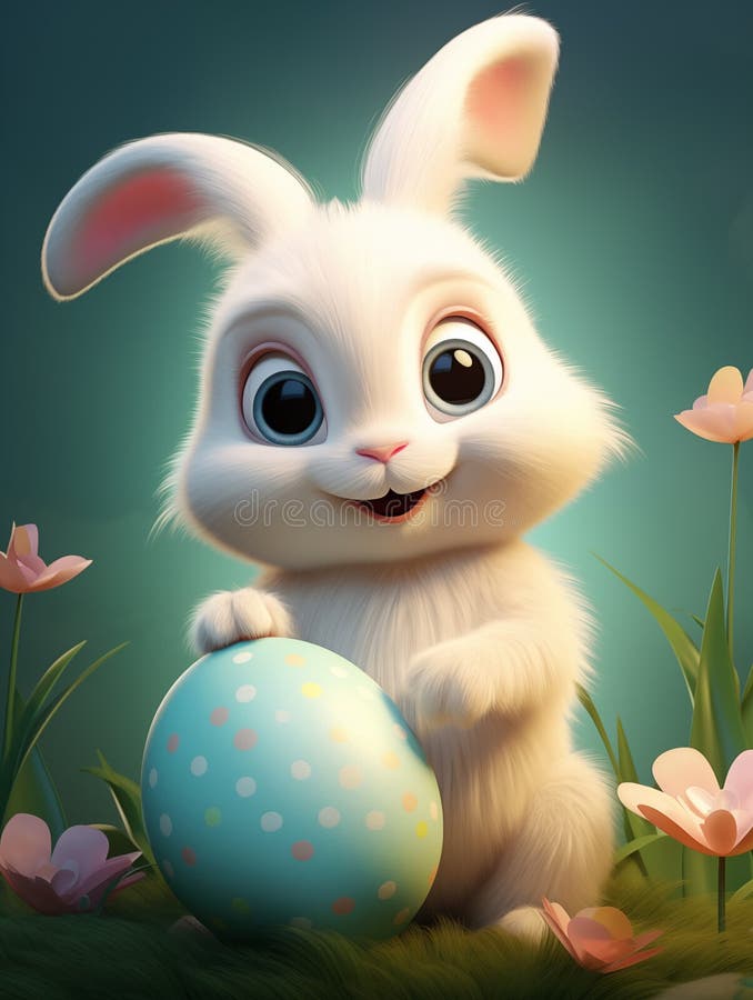 Cute Easter Bunny with Colorful Egg. Easter 3d Style Illustration Stock ...