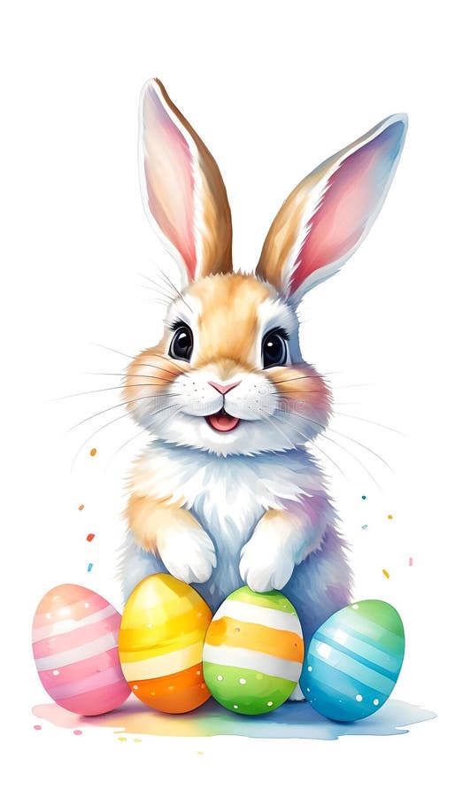Cute Easter Bunny with Colorful Easter Eggs Stock Illustration ...