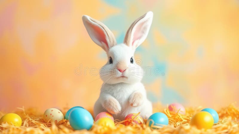 Cute Easter Bunny with Colorful Easter Eggs Stock Illustration ...
