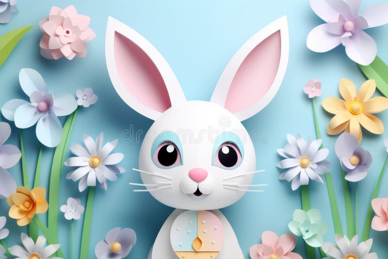Cute Easter Bunny Colorful Paper Art AI Generated Stock Illustration ...