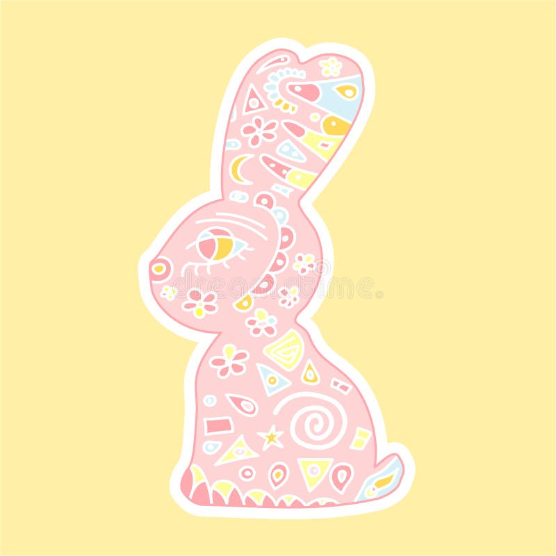 Cute Easter Bunny with Doodle Decorative. Hand Drawing for Your Design ...