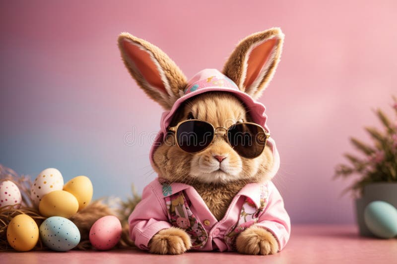 Cute Easter Bunny Dressed with Sunglasses. Ai Generative Stock ...