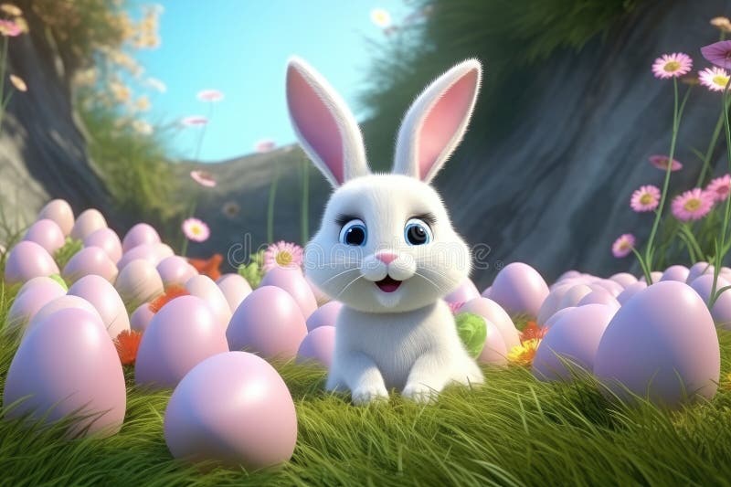 Cute Easter Bunny with Easter Eggs. Holiday Background Generative Ai Stock Illustration ...