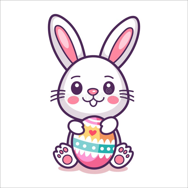 Cute Easter Bunny with Easter Egg. Cartoon Character Vector ...