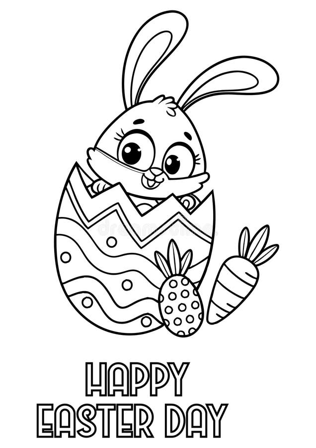 Cute Easter Bunny in Egg Coloring Page - Happy Easter Day Printable ...