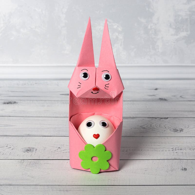 Cute Easter Bunny Egg Holder. Rabbit Made of Paper Using Origami ...