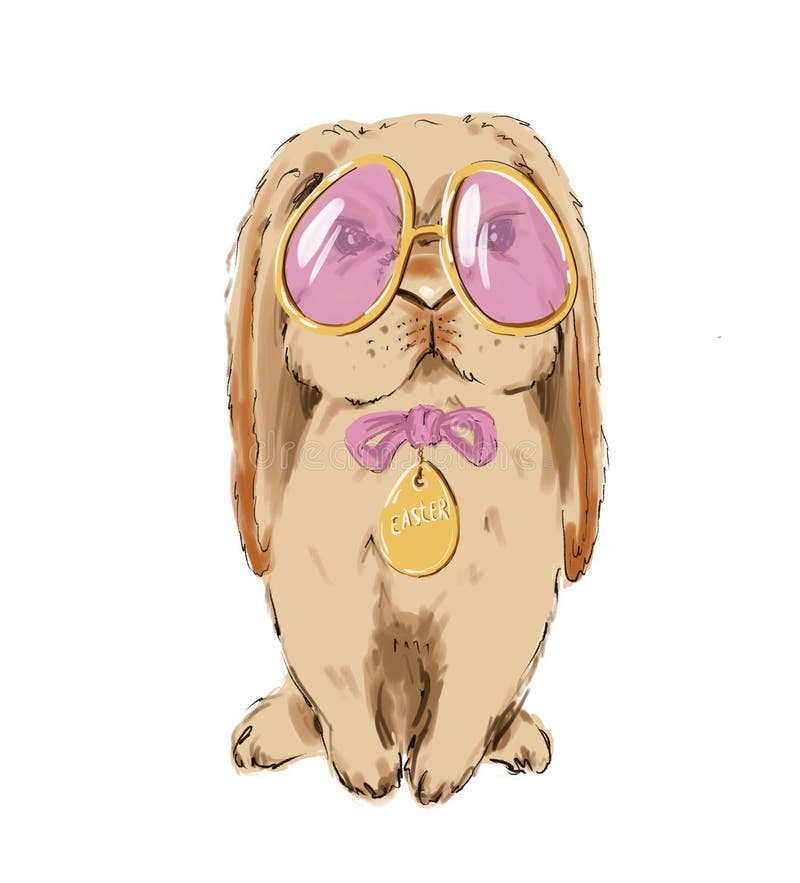 Cute Easter Bunny with Egg-shaped Glasses Stock Illustration ...