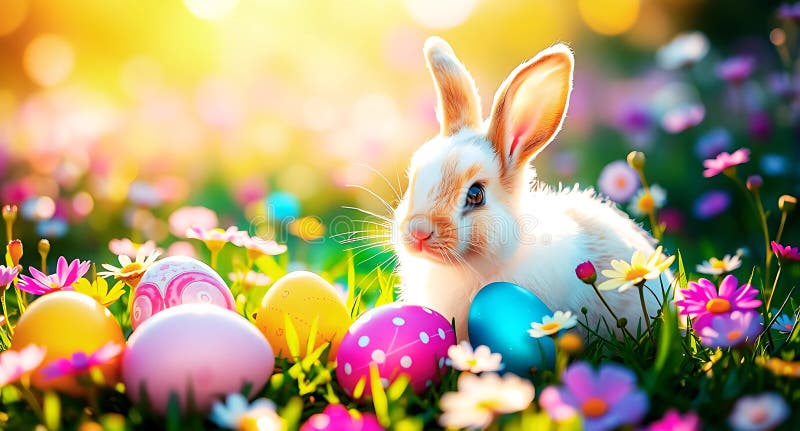 Cute Easter Bunny with Eggs in a MEADOW AI GENERATED IMAGE Stock ...