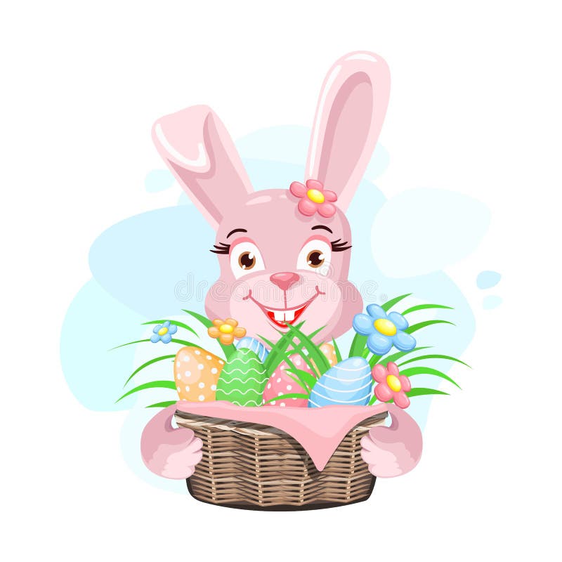 Cute Easter Bunny with Easter Eggs Stock Vector - Illustration of ...