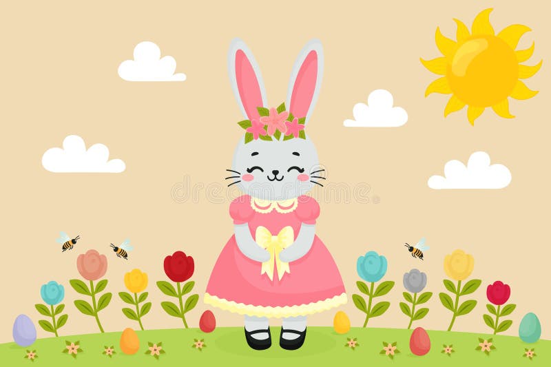 Cute Easter Bunny Enjoying an Easter Egg Hunt on a Sunny Spring Day ...