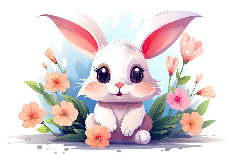 Cute Easter Bunny Floral Holiday Design AI Generated Stock Illustration ...