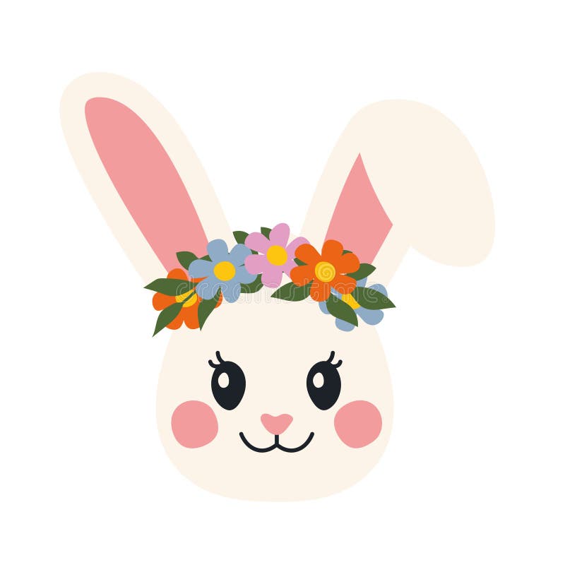 Cute Easter Bunny with a Flower Crown Stock Vector - Illustration of ...