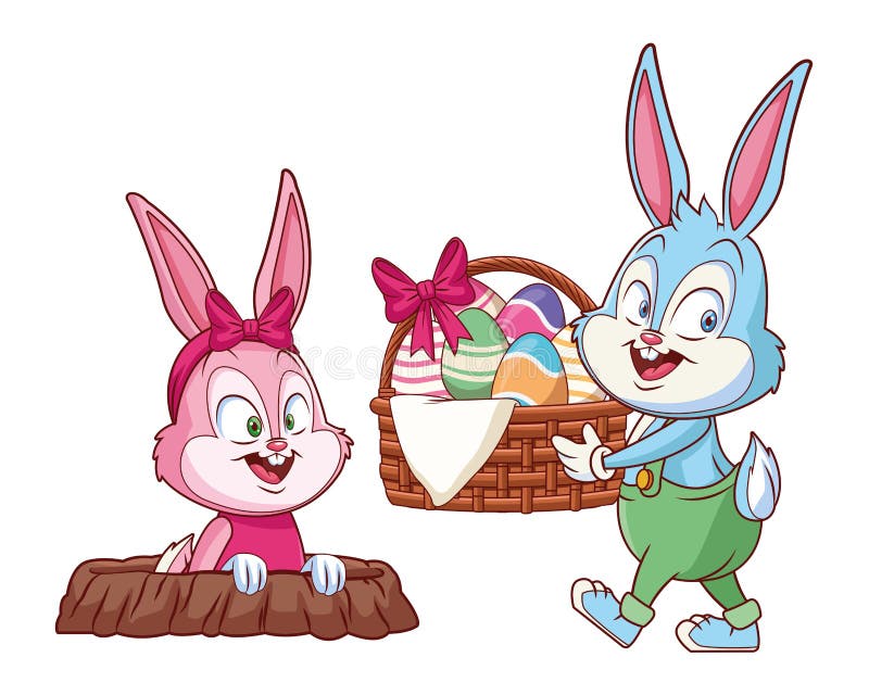 Cute Easter Bunny Happy Friends Rabbit Hole Stock Vector - Illustration ...