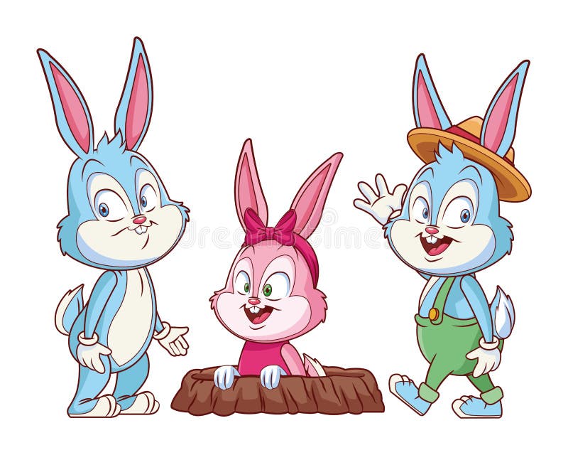 Cute Easter Bunny Happy Friends Rabbit Hole Stock Vector - Illustration ...