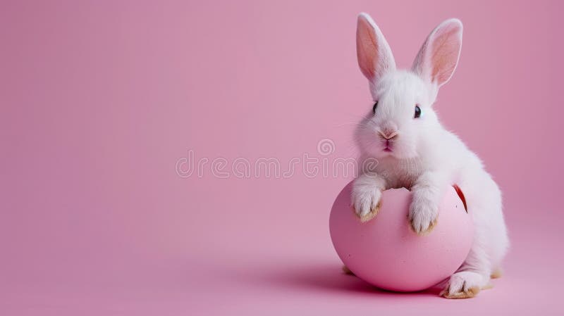 Cute Easter Bunny Hatching from Pink Easter Egg Isolated on Pink ...