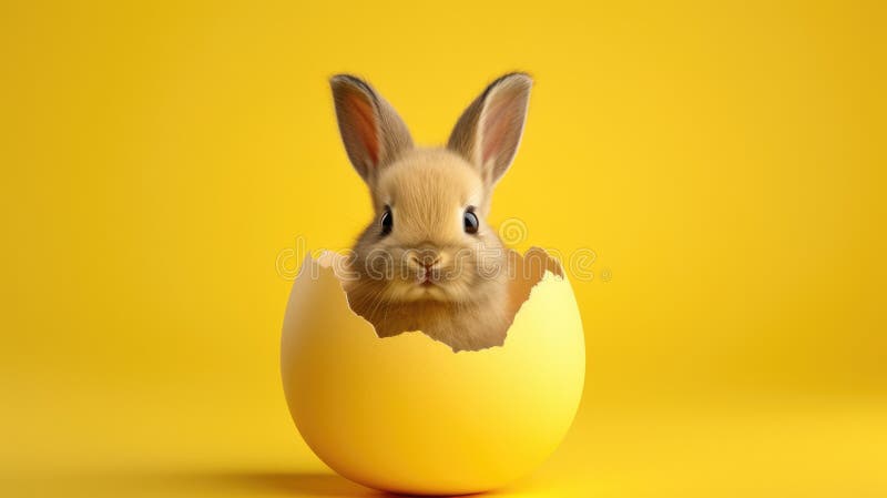 Cute Easter Bunny Hatching from Yellow Easter Egg Stock Photo - Image ...