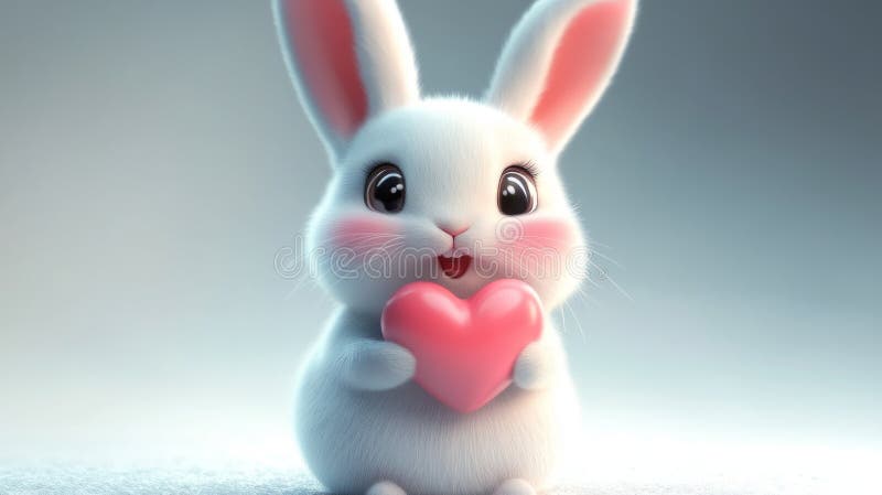 Cute Easter Bunny with Heart on White Background Stock Illustration ...