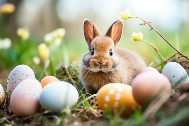 Cute Easter Bunny Hiding Eggs for Easter - Stock Picture Stock ...