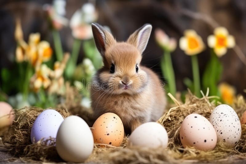 Cute Easter Bunny Hiding Eggs for Easter - Stock Picture Stock ...