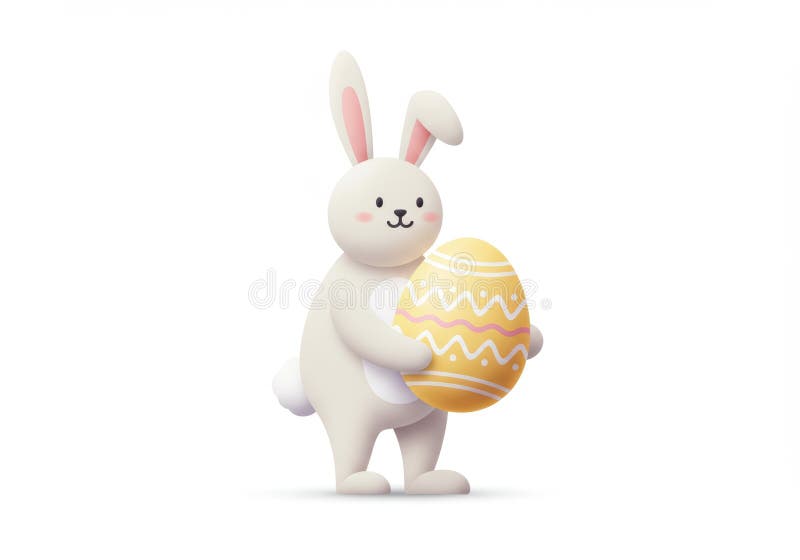 Cute Easter Bunny Holding Colorful Decorated Egg on White Background ...