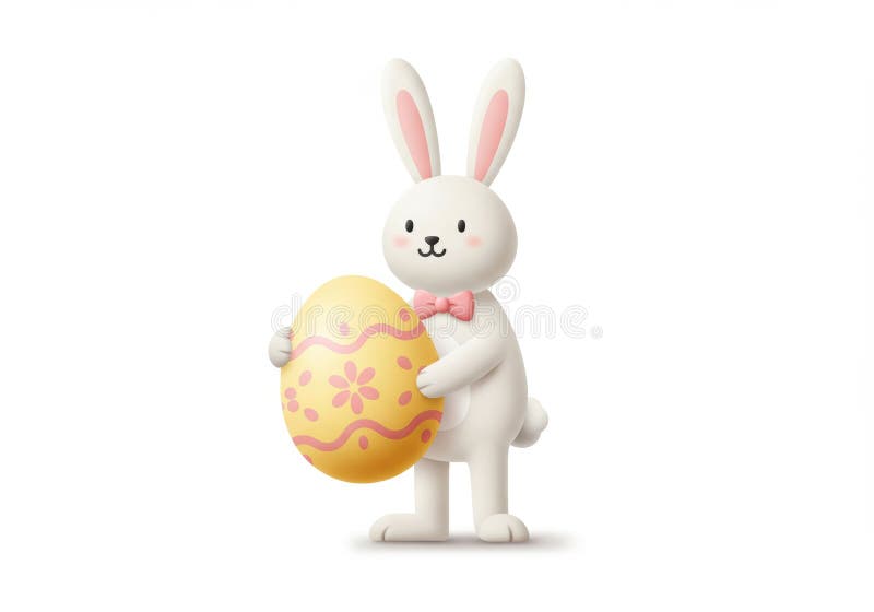 Cute Easter Bunny Holding Decorated Egg on White Background Stock Photo ...