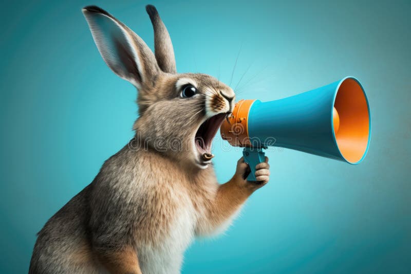 Cute Easter Bunny Holding Megaphone and Screaming. Easter Advertising ...