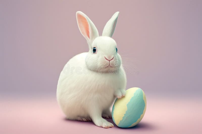 Cute Easter Bunny with Holiday Egg. Generative Ai Stock Illustration ...