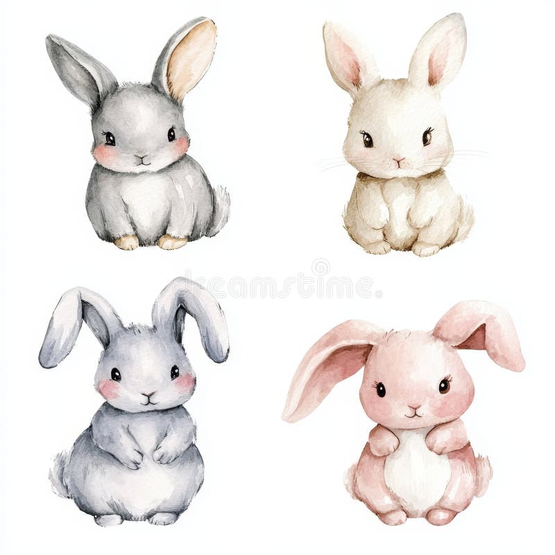 Cute Easter Bunny Illustration with Soft Pastel Colours on White ...