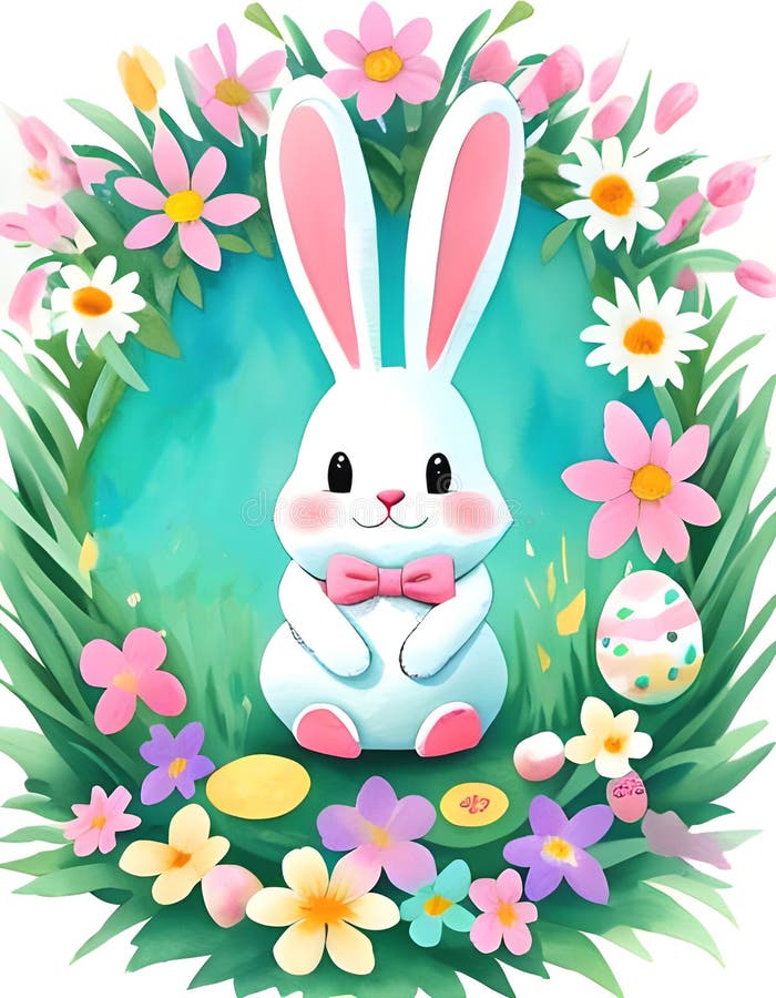 Cute Easter Bunny Illustration on White Stock Illustration ...