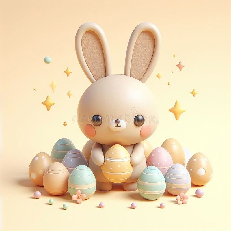 Cute Easter Bunny Keeping an Egg 3D Illustration. 3D Render Image ...