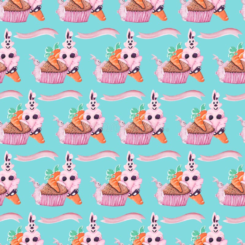 Cute Easter Bunny and Muffin, Seamles Pattern Design Stock Illustration ...